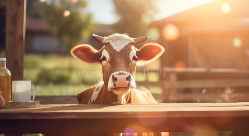 A Cow and a Table at the Farm Stock Image - Image of animal, field ...