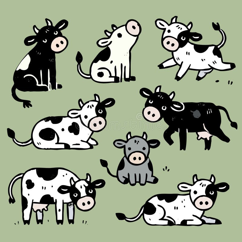 Cow in Various Poses, in Vector Format Stock Vector - Illustration of ...