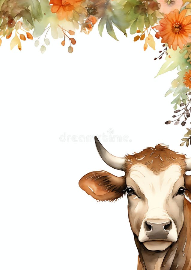 Cow watercolor border stock illustration. Illustration of feast - 295702388