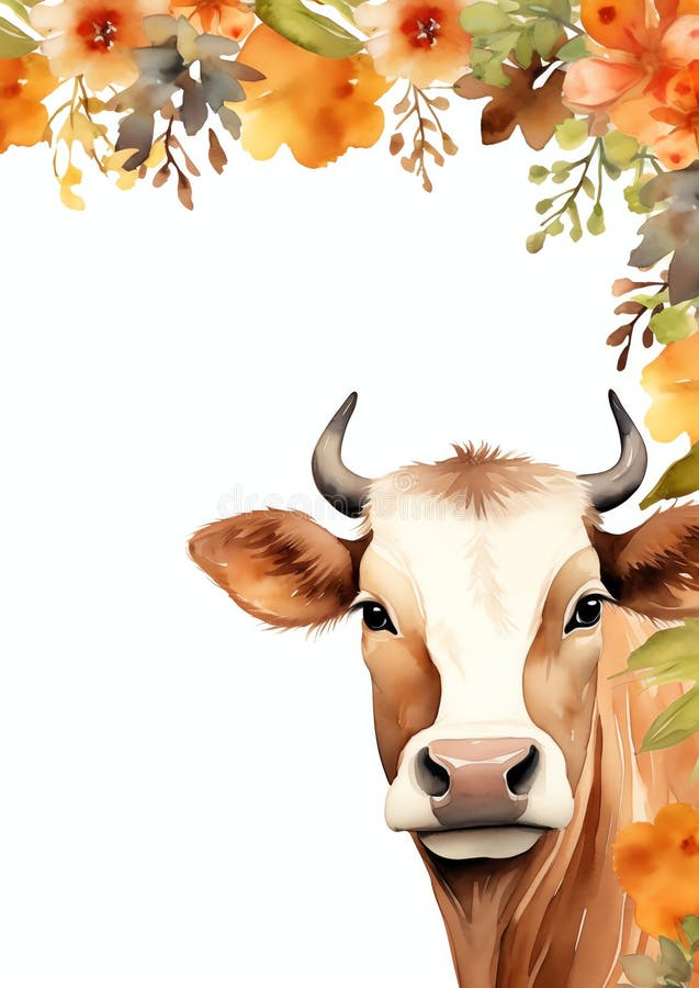 Cow Watercolor Border Frame Stock Illustration - Illustration of ...