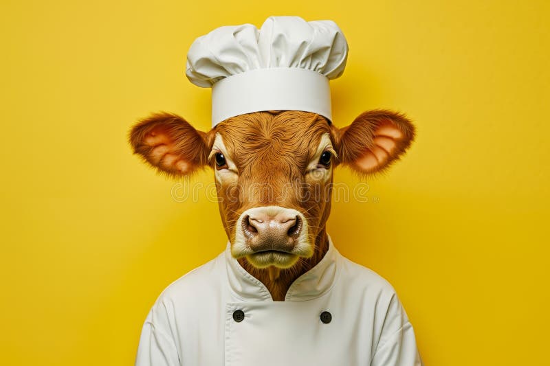 A Cow Wearing a Chef S Hat and a White Coat Stock Photo - Image of ...