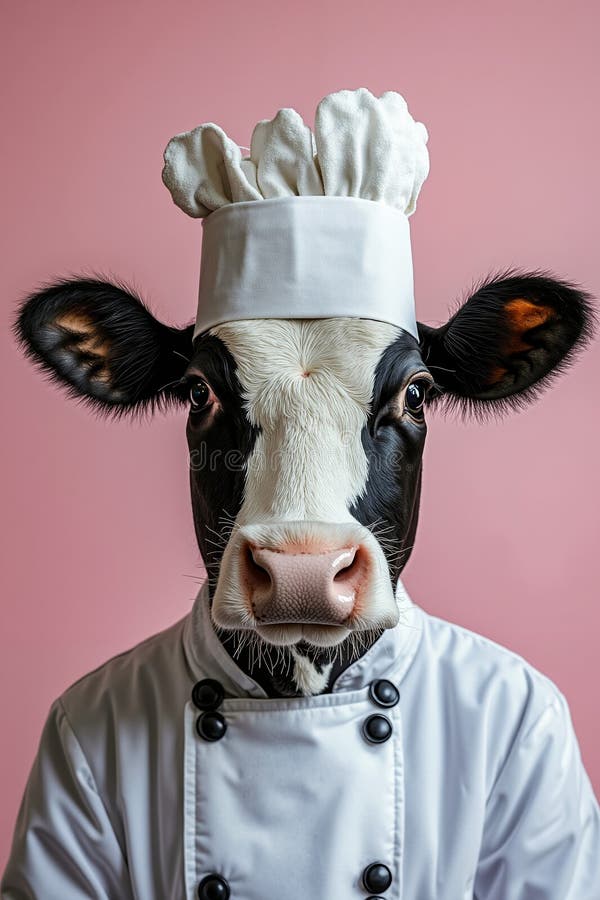 A Cow Wearing a Chef S Hat and a White Coat Stock Photo - Image of ...