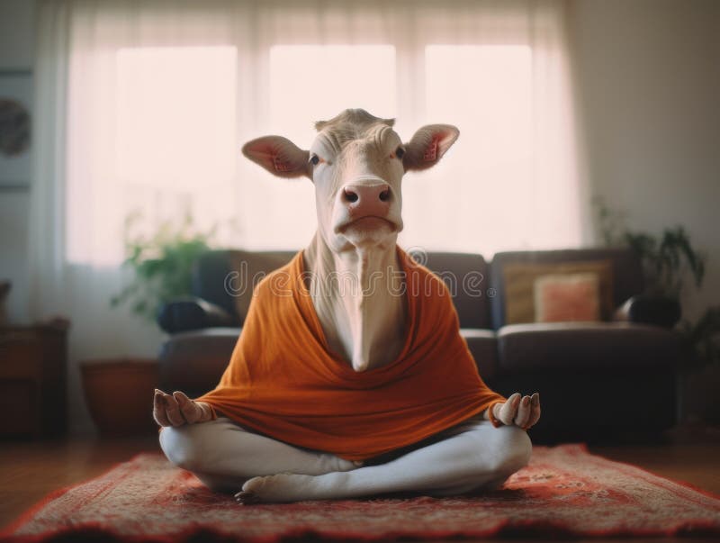 A Cow Wearing a Scarf Sitting in a Yoga Pose. Generative AI Image ...