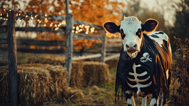 A Cow is Wearing a Skeleton Costume and Standing in a Field Picture ...