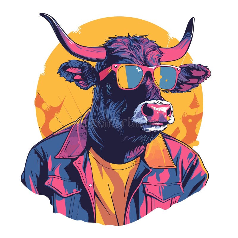 A Cow Wearing Sunglasses and a Jacket Stock Illustration - Illustration ...