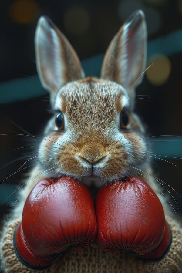 A Cowardly Rabbit in Boxing Gloves on the Background of the Ring. 3d ...