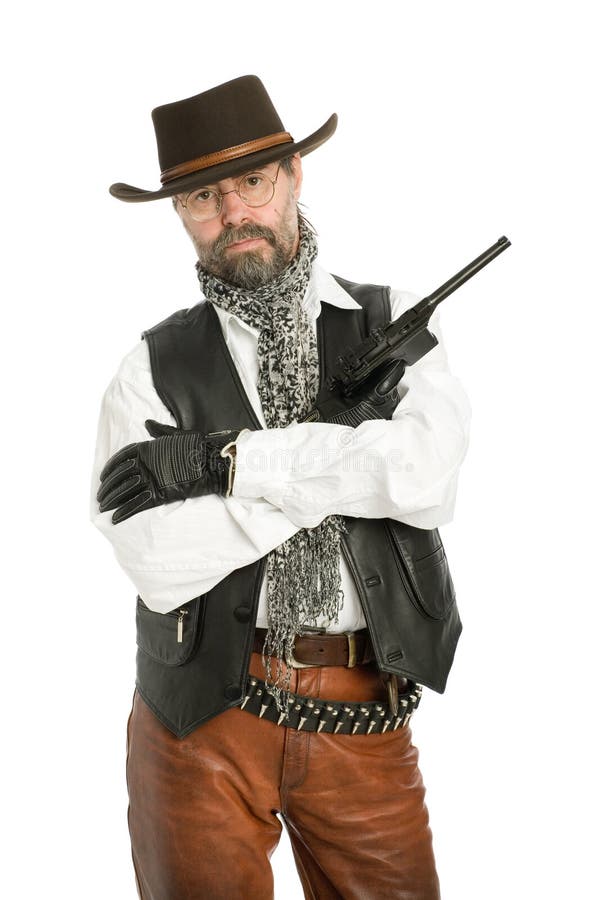 Authentic Old West Cowboy with Shotgun, Hat and Bandanna in Stable ...