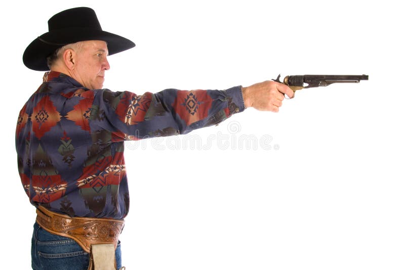 Cowboy Pointing Gun at Camera. Stock Photo - Image of shirt, weapon ...