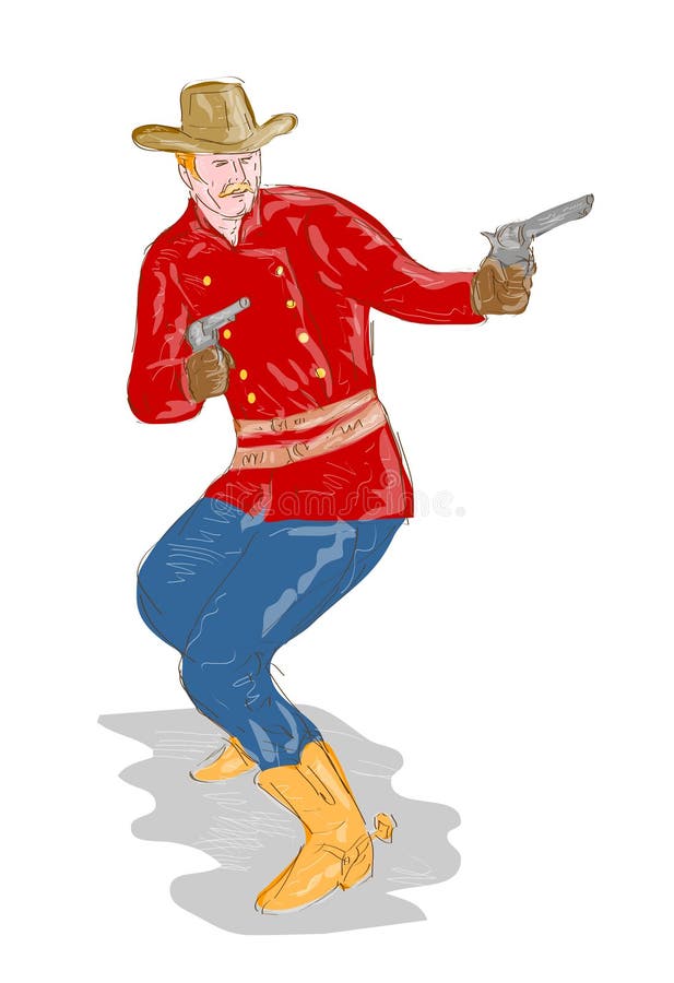 Cowboy aiming a pistol gun stock vector. Illustration of finger - 10081626