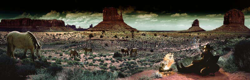 Cowboy al tramonto illustrazione di stock. Illustrazione di fuoco ...