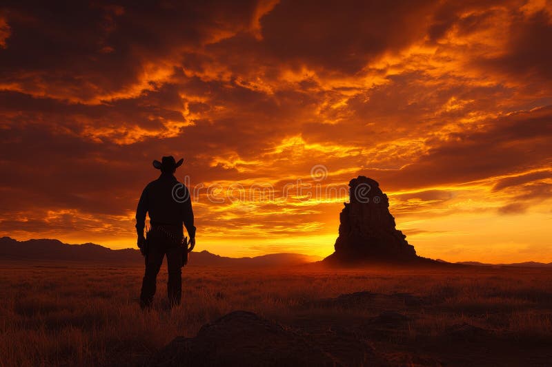 A Cowboy Alone in a Classic Setting Reminiscent of Spaghetti Westerns ...