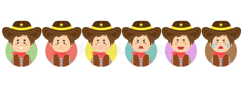 Cowboy Avatar with Various Expression Stock Vector - Illustration of ...