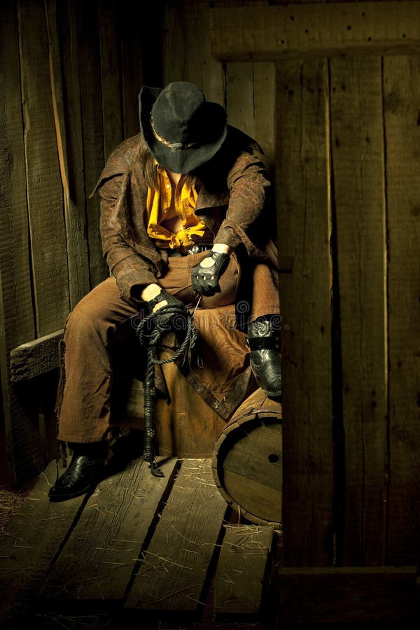Cowboy with Black Leather Flogging Whip Stock Image - Image of ...