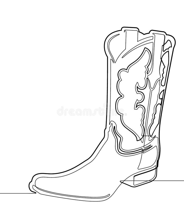 Cowboy Boot One Single Continuous Line Vector Graphic Illustration ...
