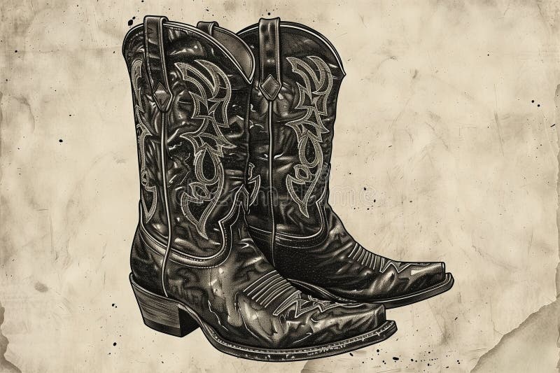 Cowboy Boots Sketch on an Old Rustic Paper Ai Illustration Stock ...