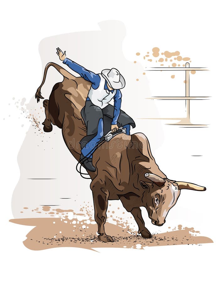 Cowboy Bull Riding stock vector. Illustration of excitement - 70096302