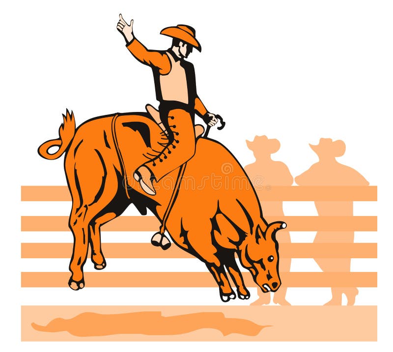 Cowboy Che Guida Un Toro Di Urtare Illustrazione di Stock ...