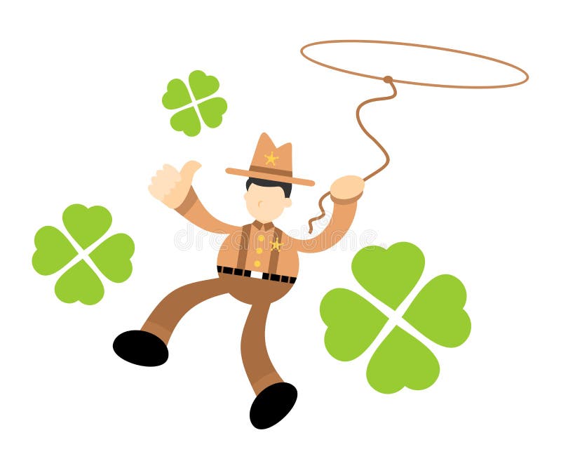 Cowboy America Man and Clover Leaf Cartoon Doodle Flat Design Vector ...