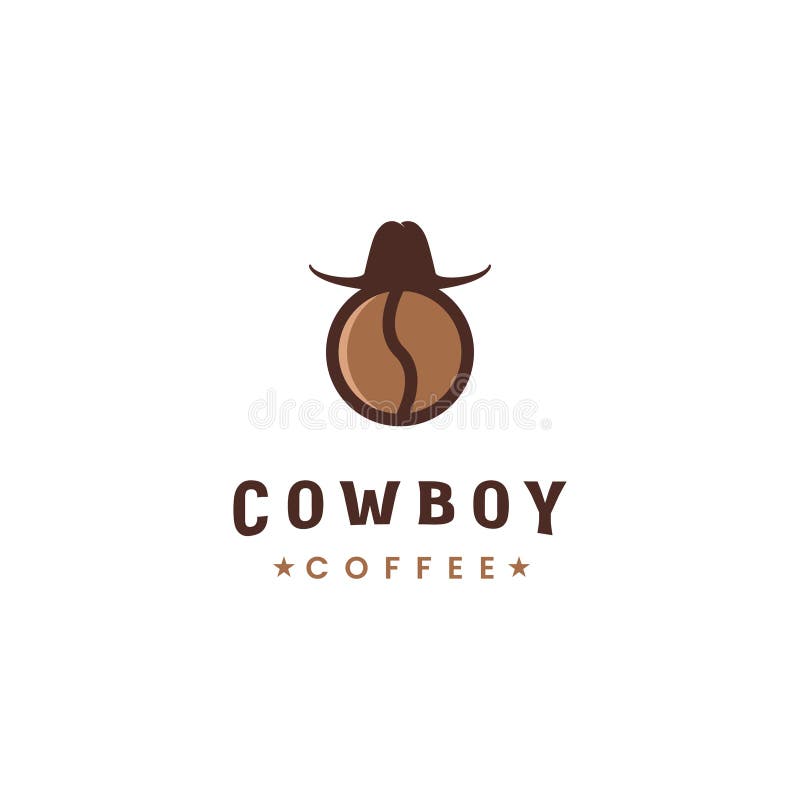 Cowboy Coffee Logo Design on Isolated, Coffee Bean with Cowboy Hat Logo ...
