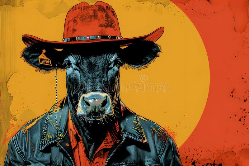 Cowboy Cow in Hat and Leather Jacket Illustration Stock Illustration ...