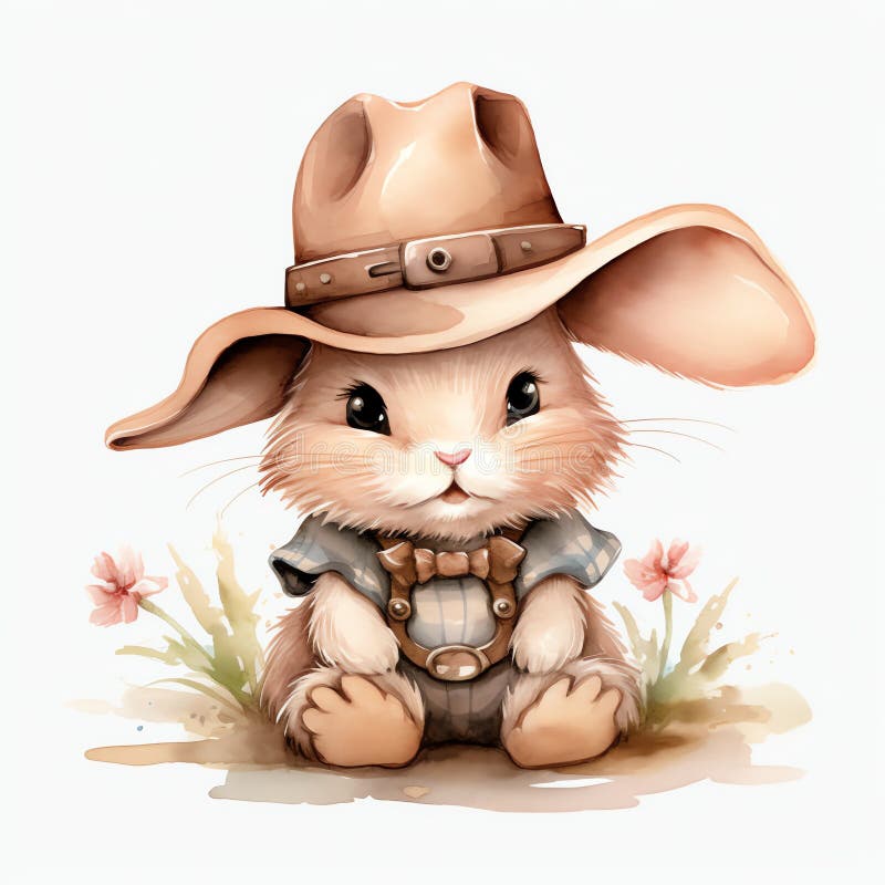 Cowboy Cute Bunny Blue Cute Bunny Watercolor Stock Illustration ...