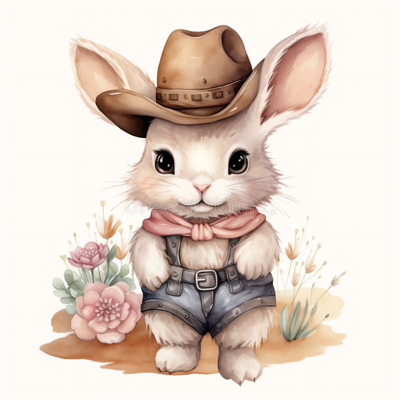 Cowboy Cute Bunny Blue Cute Bunny Watercolor Stock Illustration ...