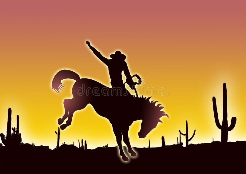 Cowboy in desert stock illustration. Illustration of west - 3150522