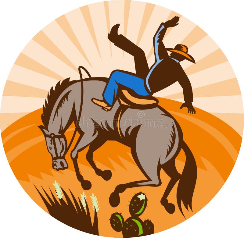 Cowboy Falling Horse in Desert Stock Illustration - Illustration of ...