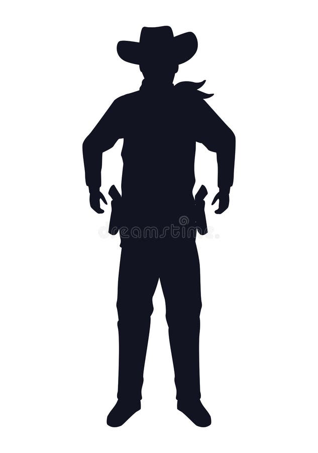 Cowboy Figure Silhouette Standing Character Stock Vector - Illustration ...