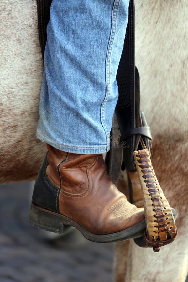 Cowboy Foot in the Stirrup of the Horse Stock Image - Image of racing ...