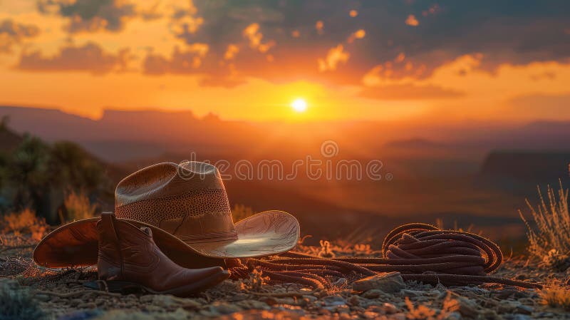 Cowboy gear at sunset. stock image. Image of rural, hour - 354618631