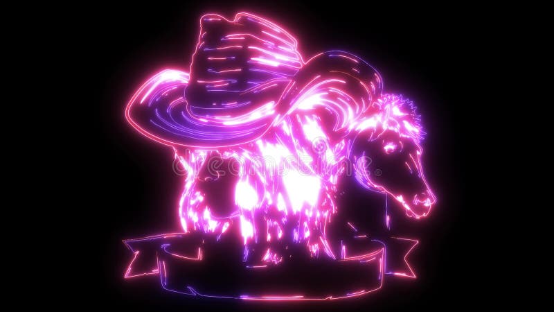 Neon Animation of Cowboy Girl Face with Hat Stock Video - Video of ...