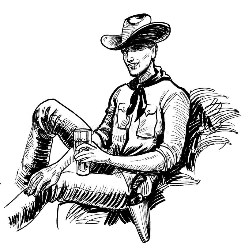 Cowboy with a Glass of Beer Stock Illustration - Illustration of ...