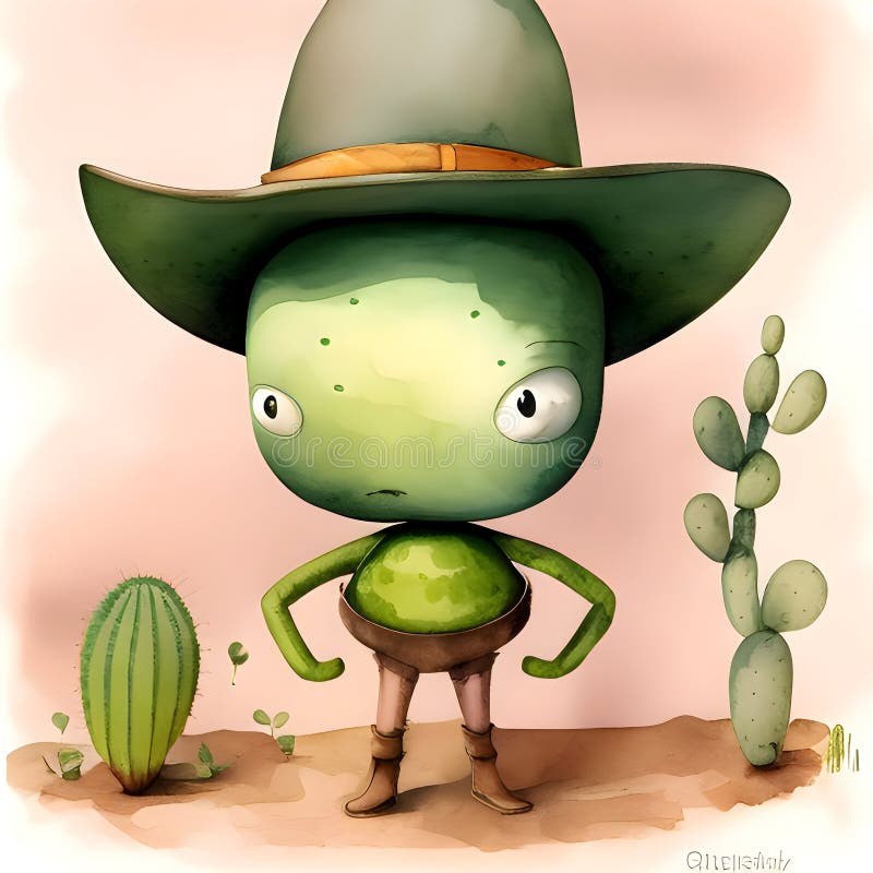 Cowboy Green Alien Man in Desert Stock Illustration - Illustration of ...
