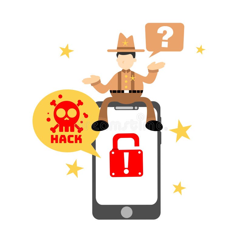 Cowboy America Stop Hack Protection System Cartoon Doodle Flat Design ...