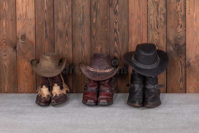 Cowboy Hat and Boots on Wooden Stock Image - Image of authentic, boot ...