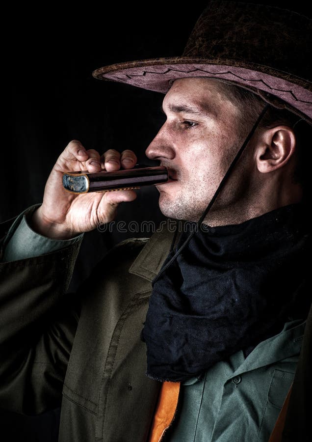Cowboy in Hat Drinking Alcohol from a Flask Stock Photo - Image of ...