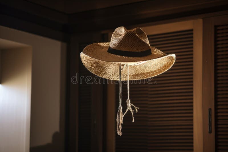 Cowboy Hat Hanging from Ceiling Fan with Rope Stock Illustration ...