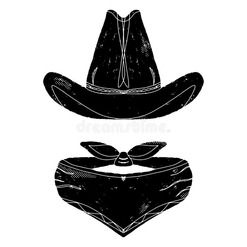 Cowboy Hat and Neckerchief. Linocut Style Element Texture Surface Stock ...