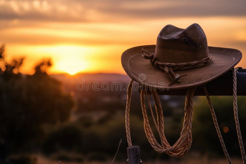 Cowboy Hat with Rope Hanging Loosely on the Side of Head, Against the ...