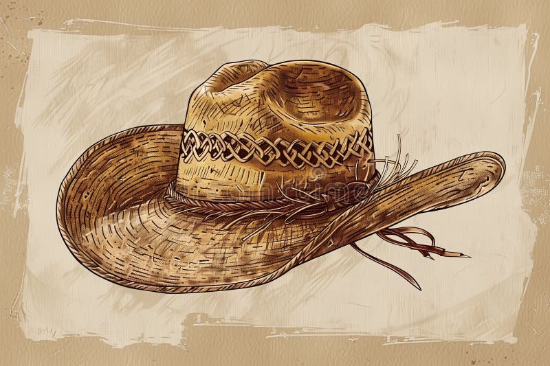 Cowboy Hat Sketch on an Old Rustic Paper Ai Photo Stock Illustration ...