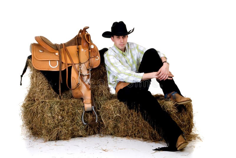 Cowboy with Saddle and Rein Stock Photo - Image of american, outfit ...