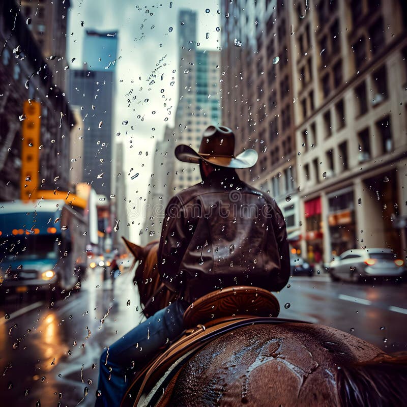 Cowboy on a Horse in a Big City Stock Image - Image of barbecue ...