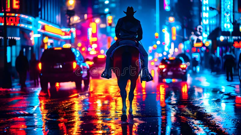 Cowboy on a Horse in a Big City Stock Photo - Image of horse, empty ...