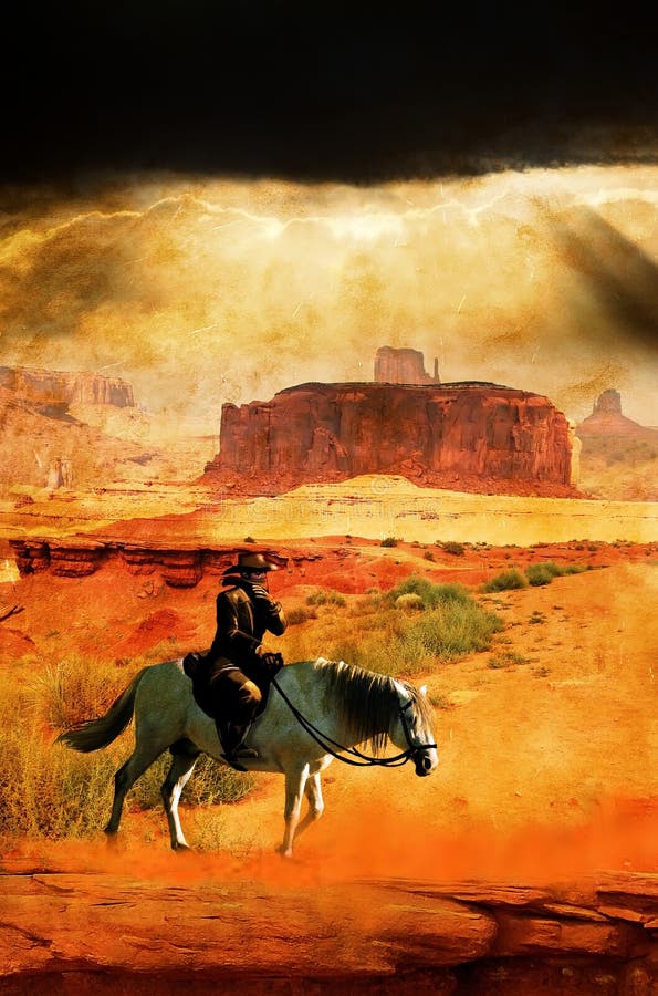 Cowboy and horse on grunge stock illustration. Illustration of ...