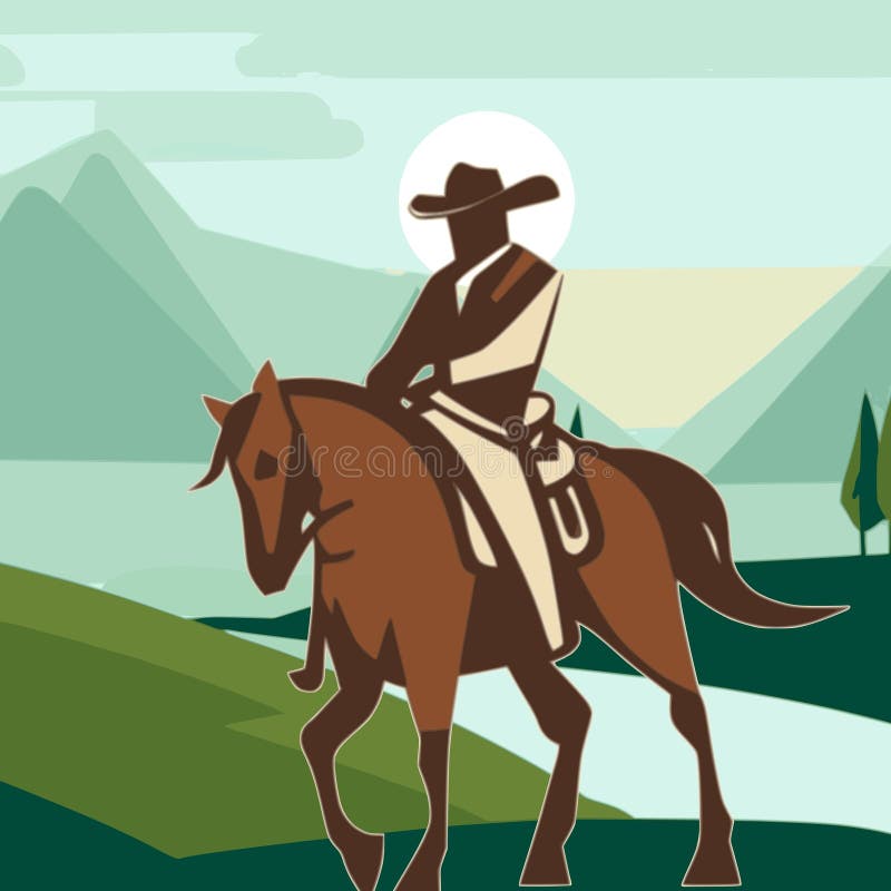 Cowboy Horse Landscape Vector Graphics Stock Illustration ...