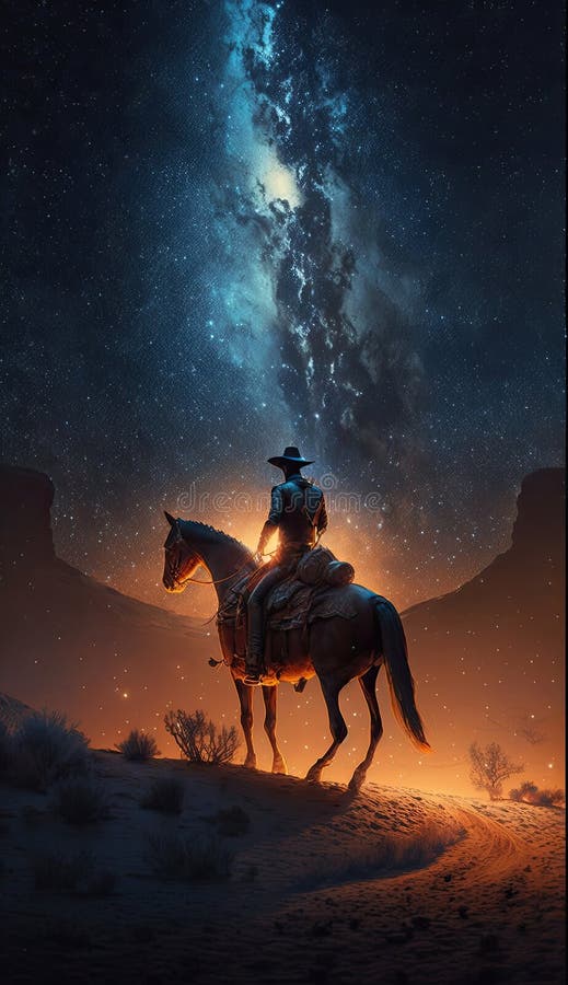 Cowboy in Night Sky Stars Created with Generative Ai Technology Stock ...