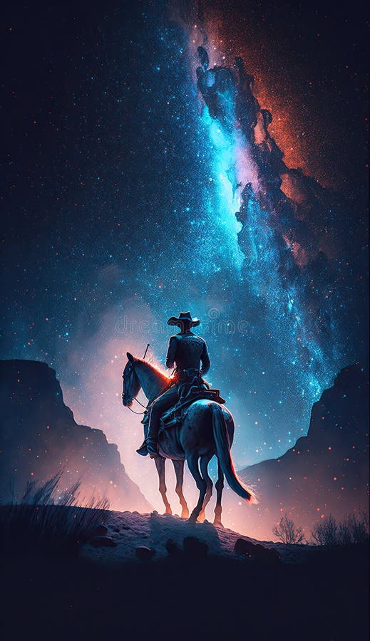 Cowboy in Night Sky Stars Created with Generative Ai Technology Stock ...