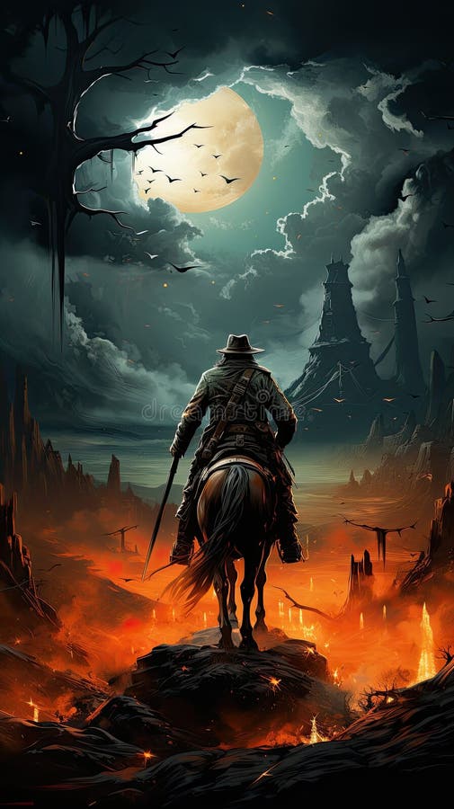 Cowboy in Night Sky Stars Created with Generative Ai Technology Stock ...