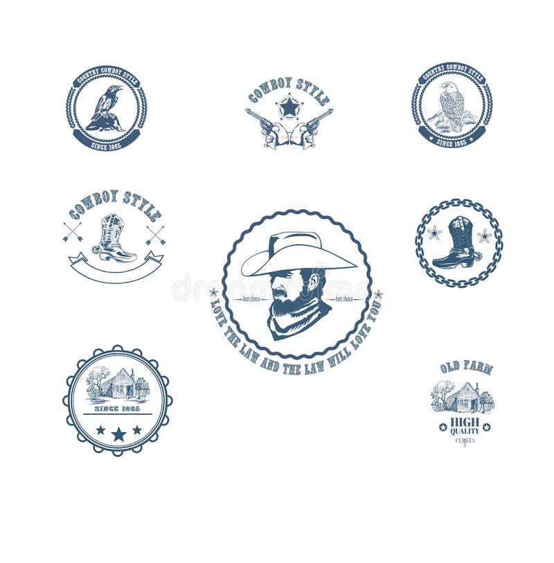 Cowboy icon set stock vector. Illustration of style - 118701395
